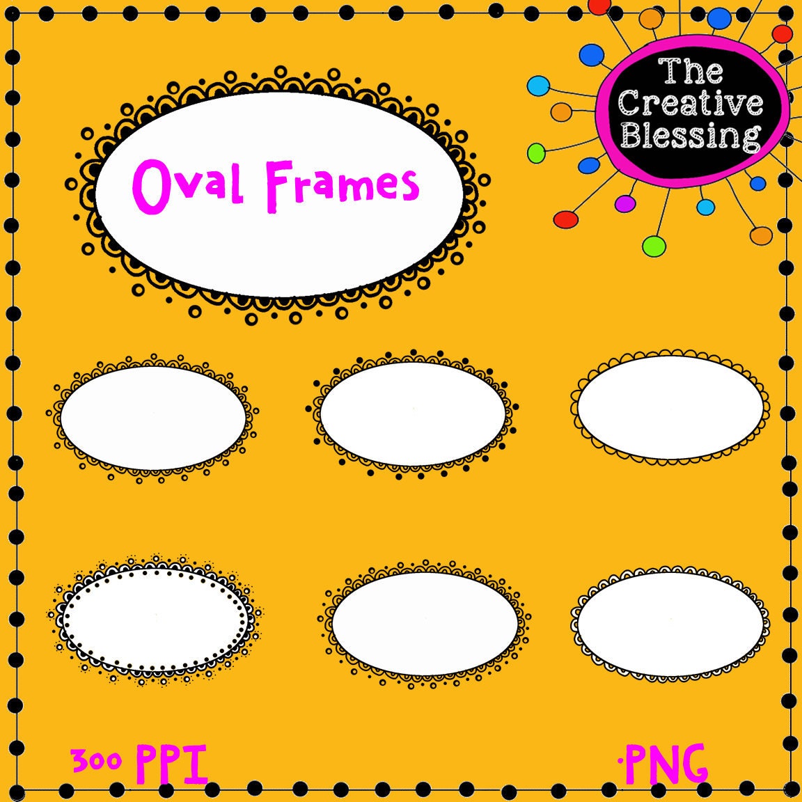 Decorative Oval Frames Hand Drawn Clip Art Digital Stickers - Etsy