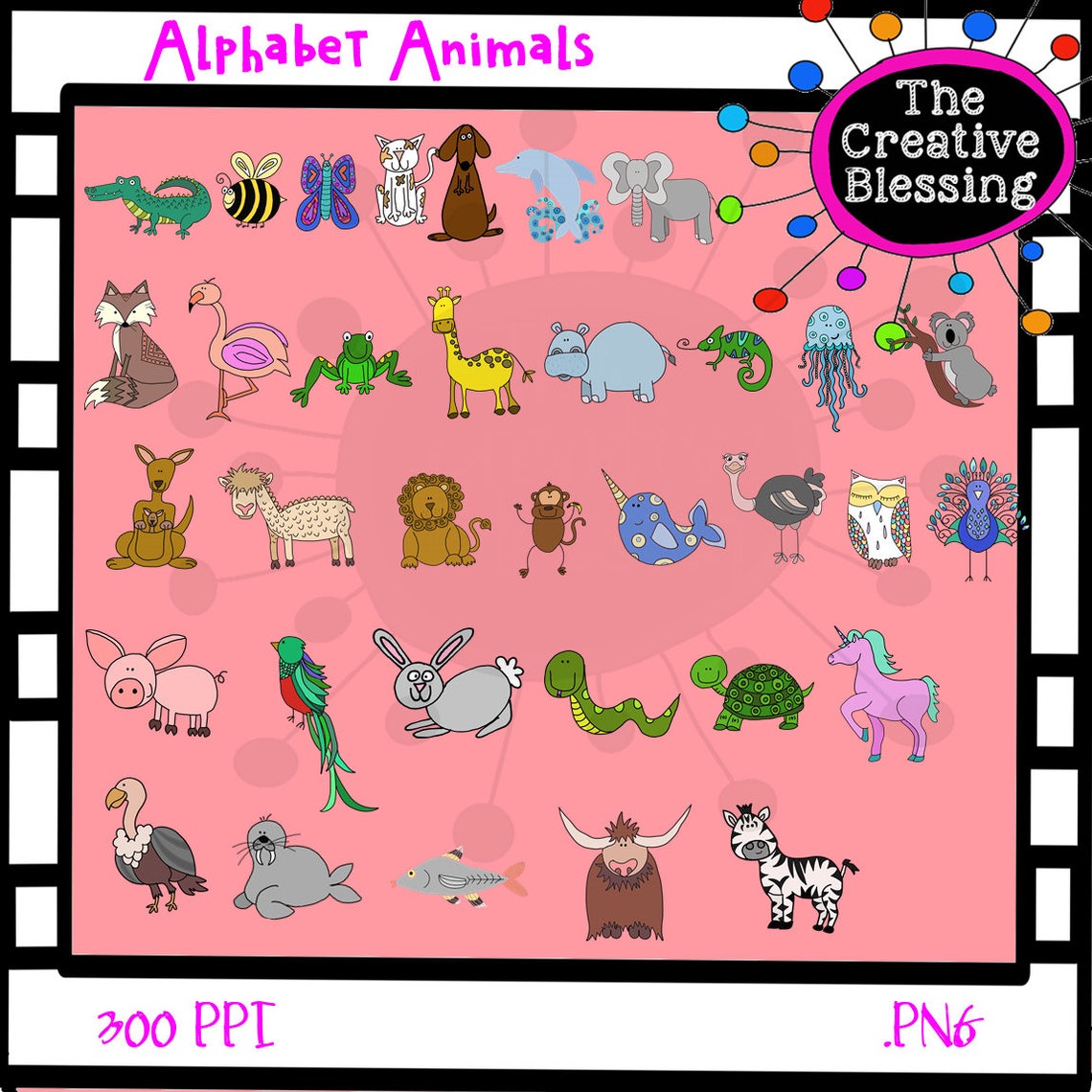 Hand Drawn Doodle Alphabet Animal Clip Art Digital Stickers - Etsy