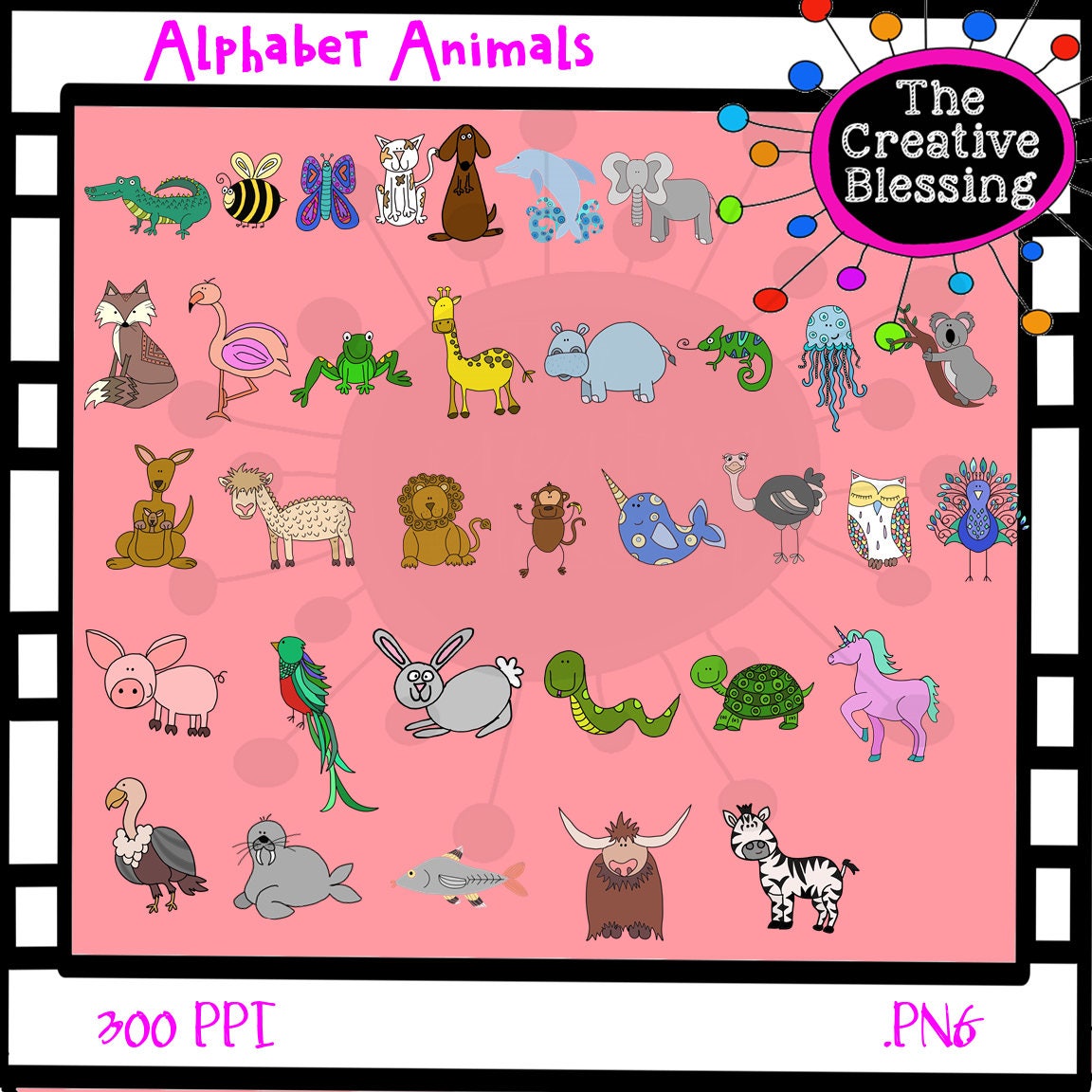 Hand Drawn Doodle Alphabet Animal Clip Art Digital Stickers - Etsy