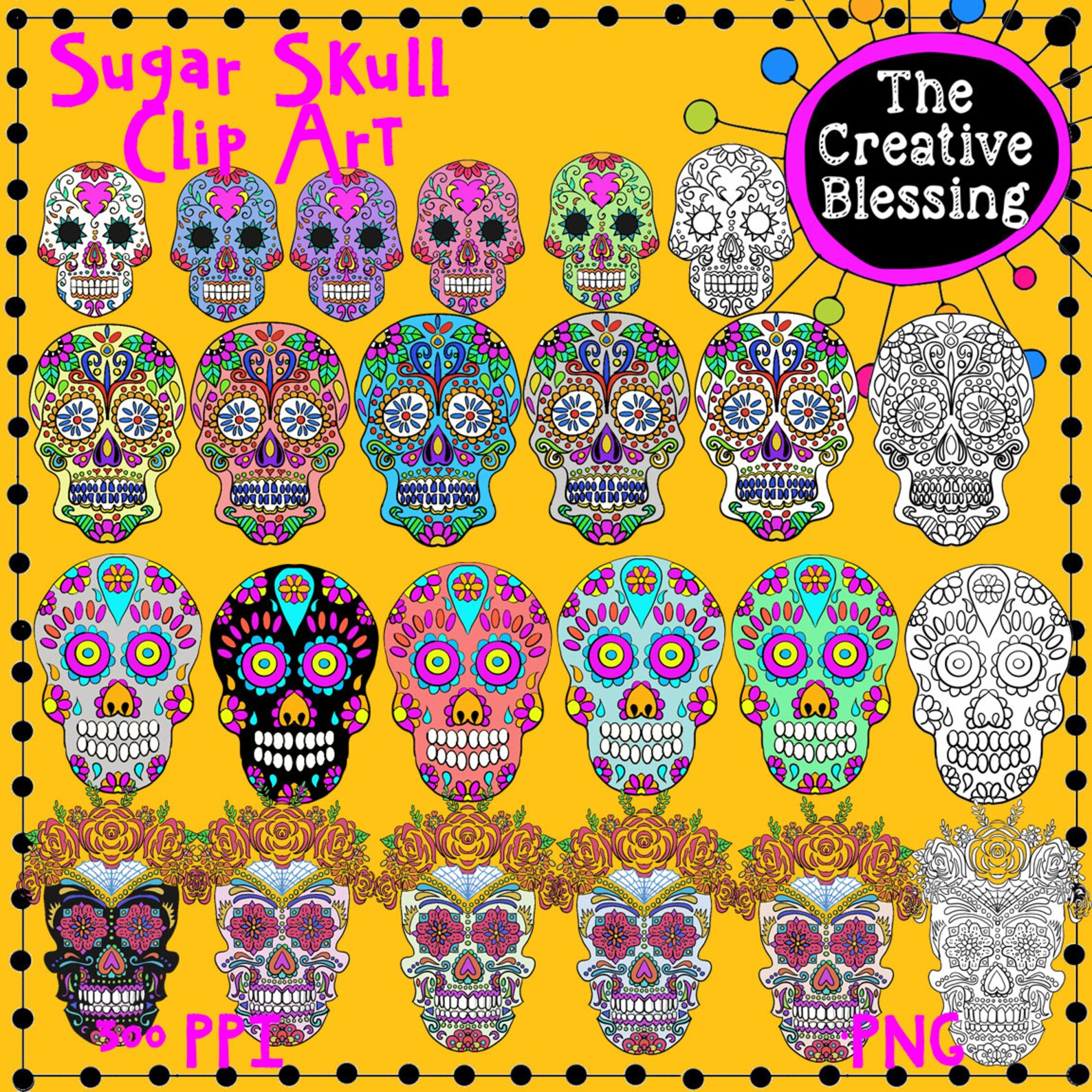Hand Drawn Doodle Sugar Skull Clip Art Instant Download - Etsy
