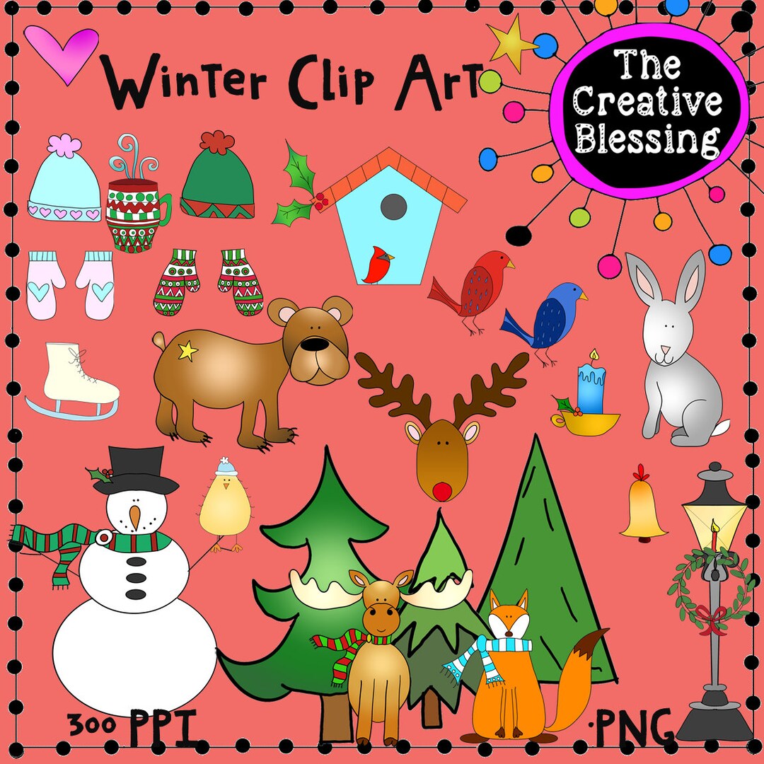 Hand Drawn Doodle Winter / Holiday Clip Art PNG, Snowman,reindeer ...