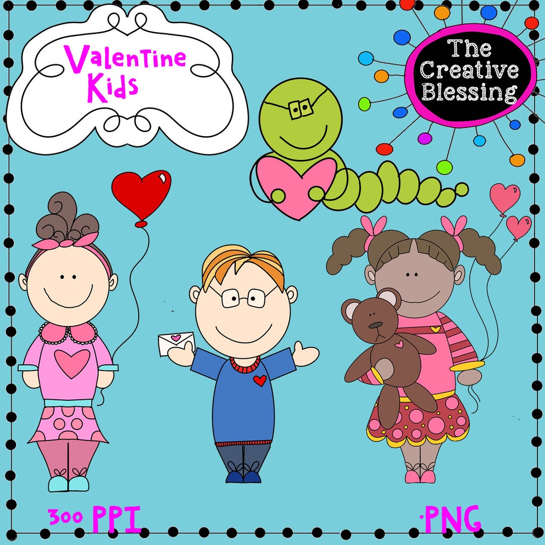 Valentine's Day Kids Hand Drawn Clip Art Digital Stickers - Etsy