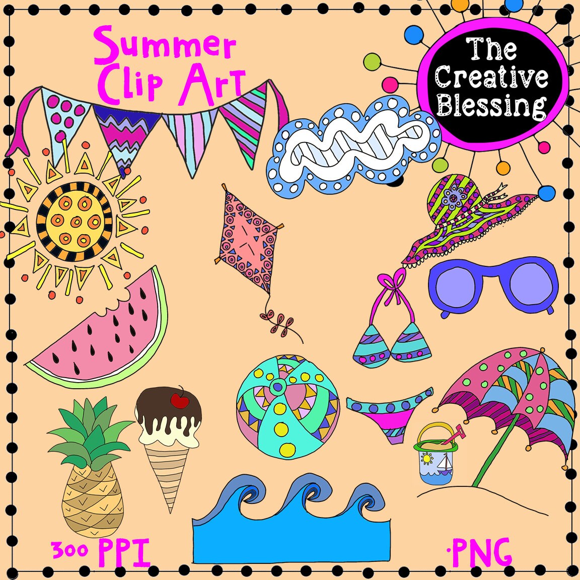 Hand Drawn Doodle Summer Theme Clip Art PNG Images, Watermelon ...
