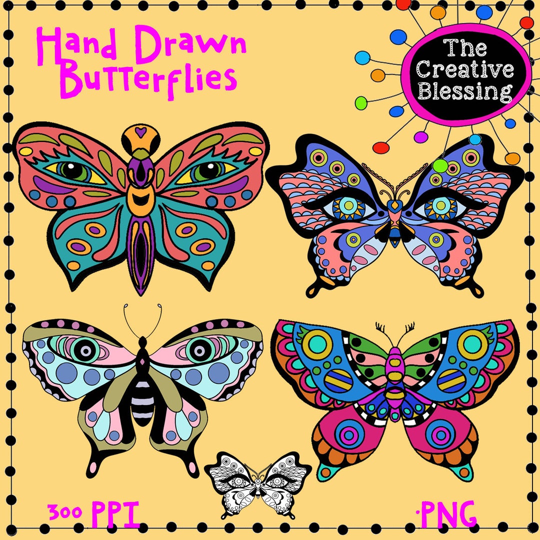 Hand Drawn Butterfly Clip Art - Etsy