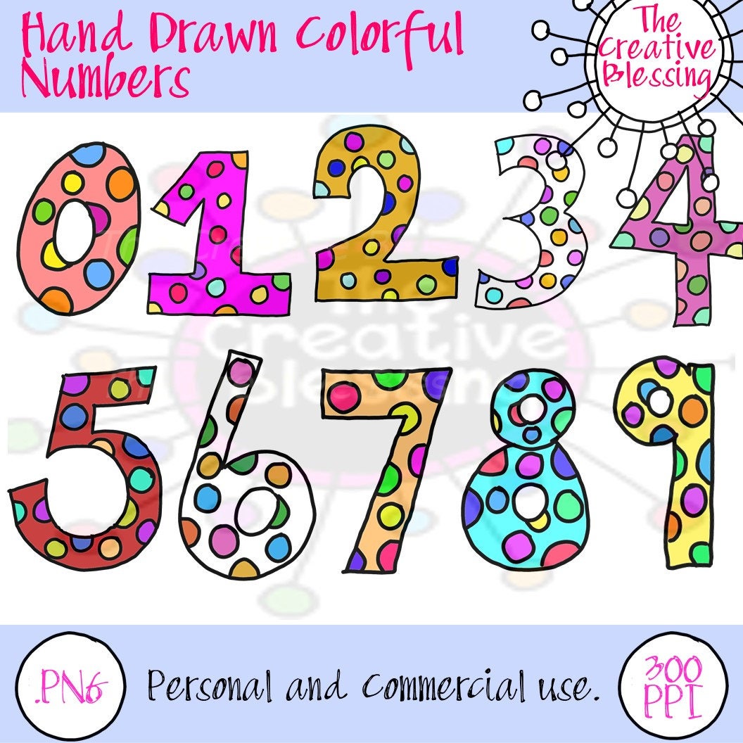 Hand Drawn Doodle Colorful Number Clip Art PNG Images Instant Download ...