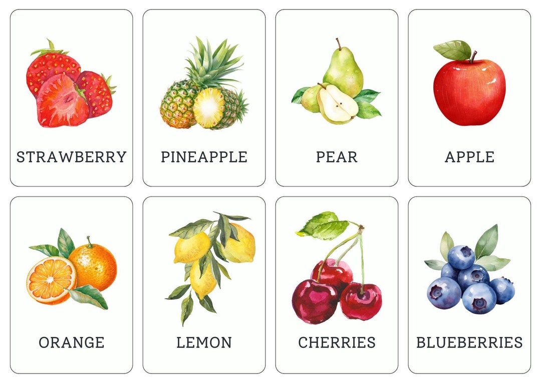 Colorful Fruits Flashcards - Etsy