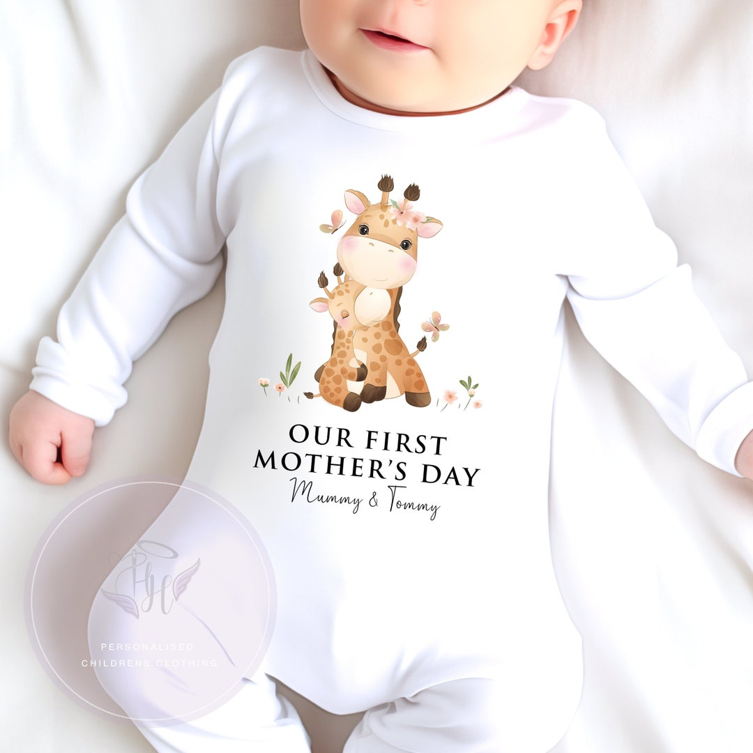 Personalised 1st Mother's Day Giraffe Babygrow, First Mothers Day Sleepsuit,bodysuit or Bib ...