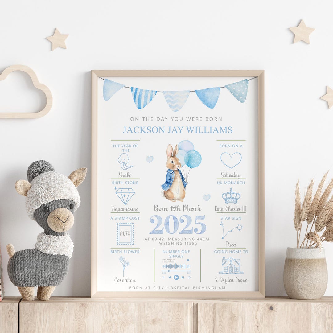 Personalized "on the Day You Were Born" Baby Birth Print| New Baby Boy ...