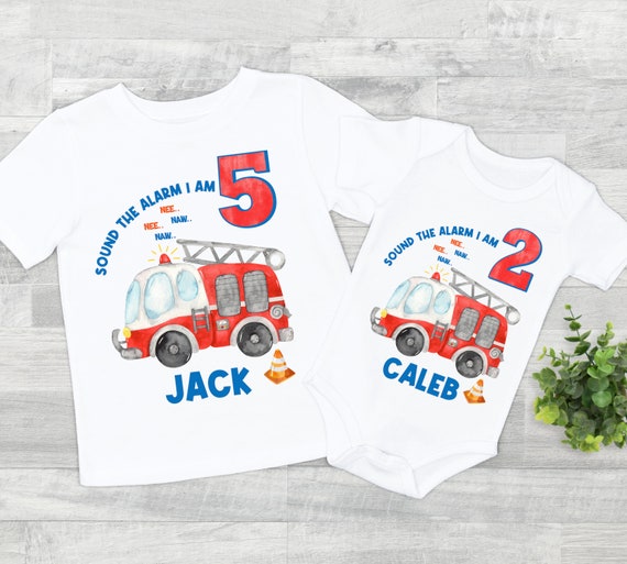 Personalised fire engine T-shirt firetruck tshirt Fireman tee | Etsy