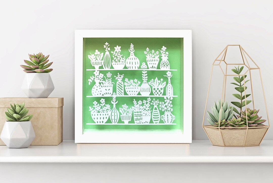 Plant Pot Paper Cut Frame, Floral Decor, Personalised Gift, Home Decor ...