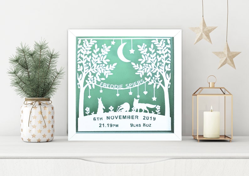 Woodland Personalised New Born Paper Cut Frame. | Etsy
