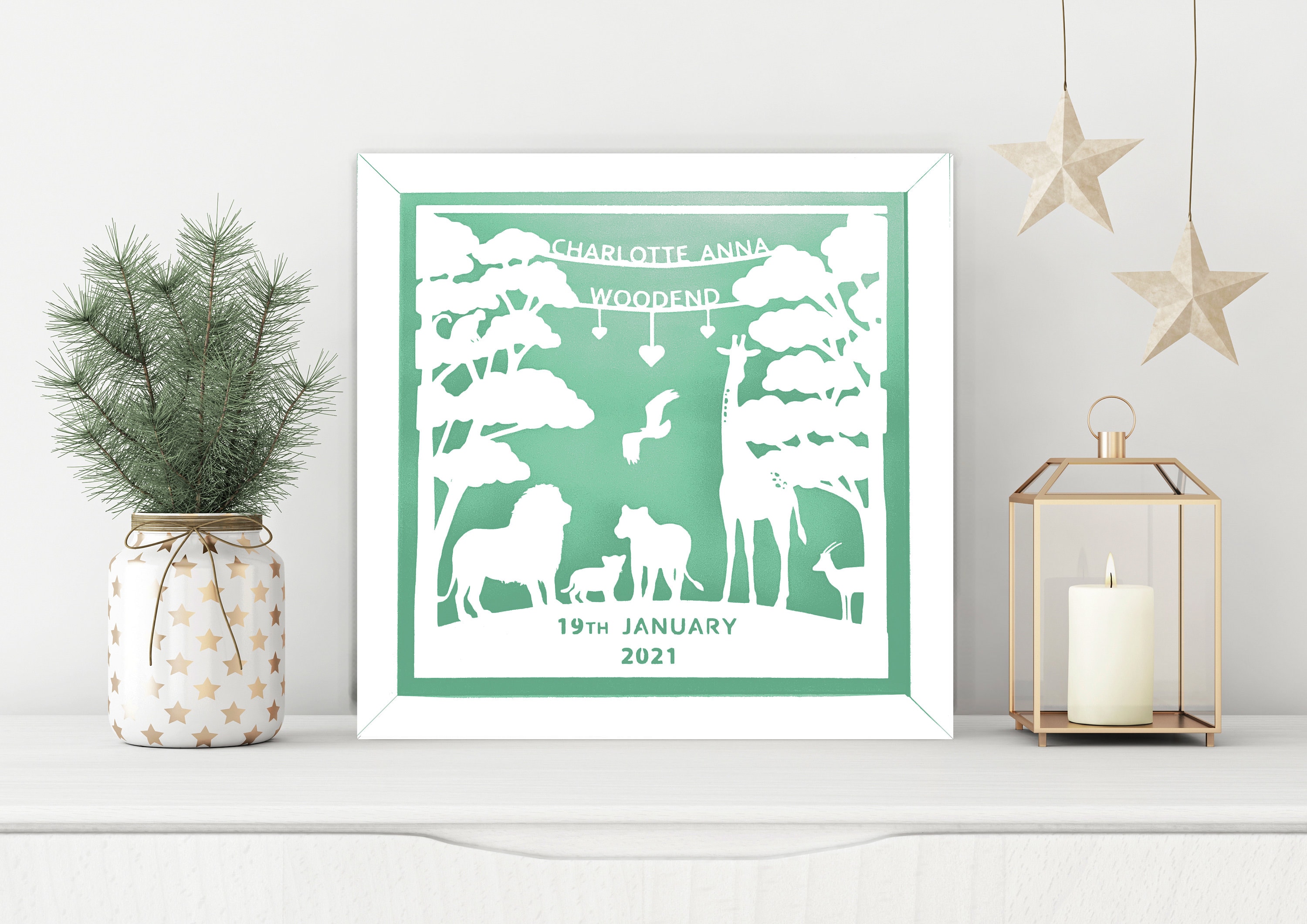 Safari Personalised New Born Paper Cut Frame - Etsy UK