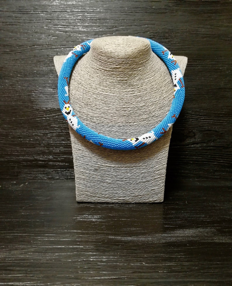 Frozen Olaf Snowman Bead Crochet Rope Choker Necklace Xmas Gift Idea ...