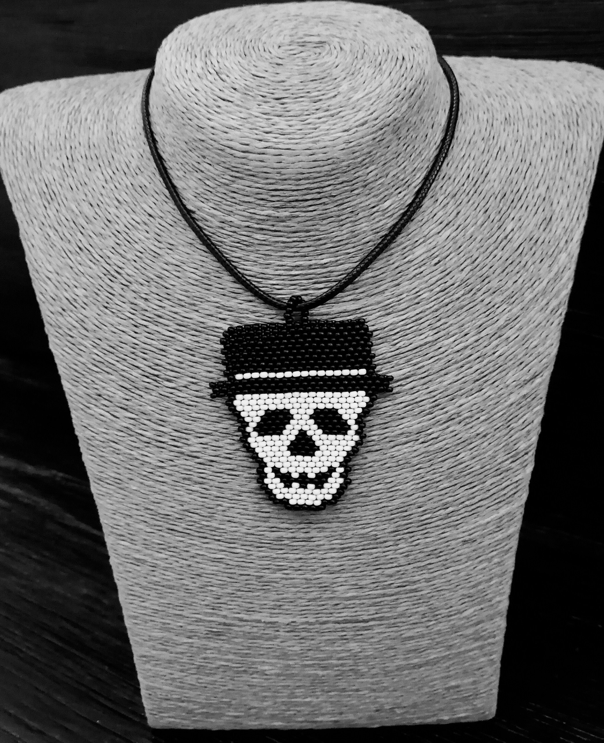 Human sugar skull beadwork art pendant necklace jewelry Happy | Etsy