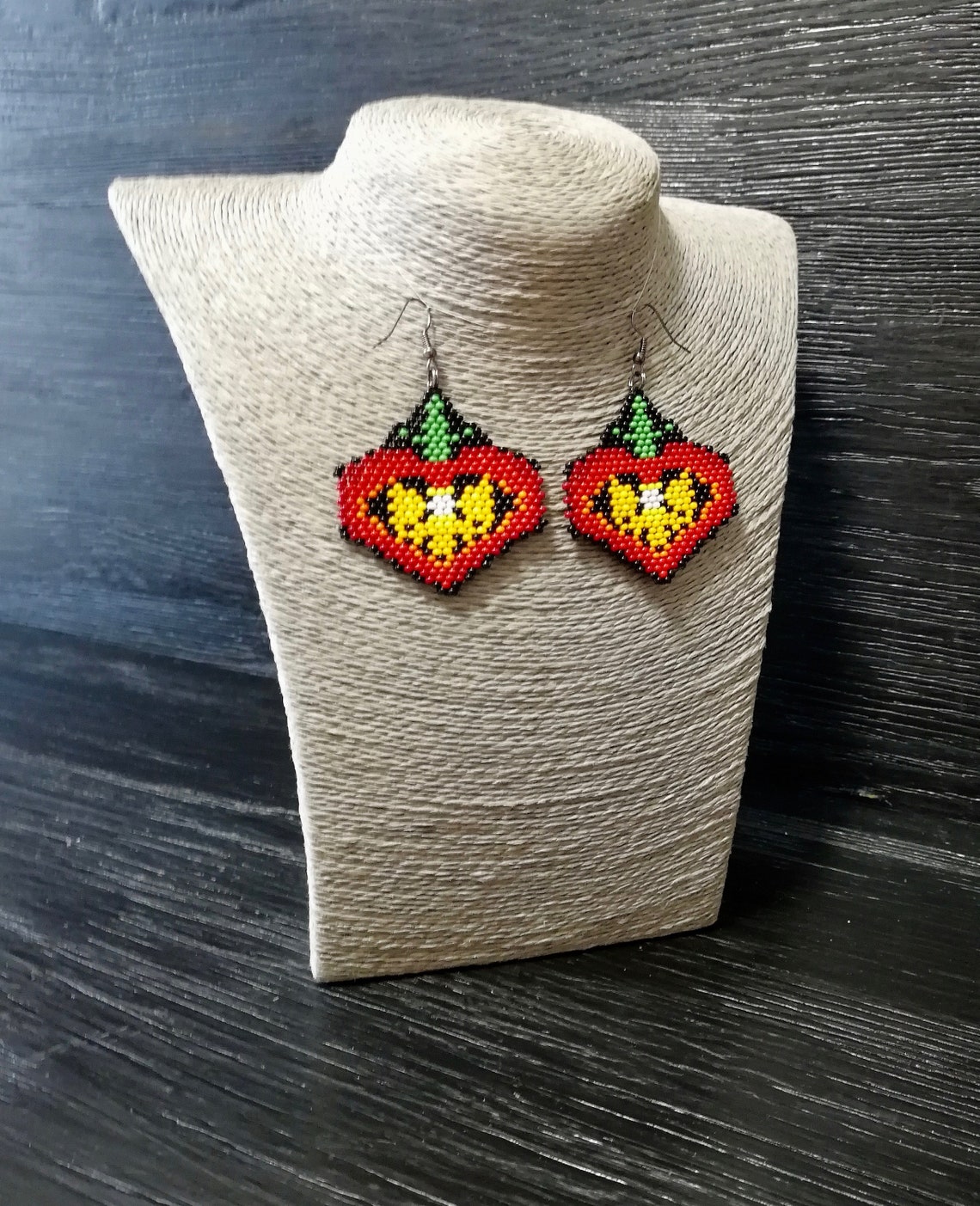 Colorful huichol beadwork art bright earrings author's | Etsy