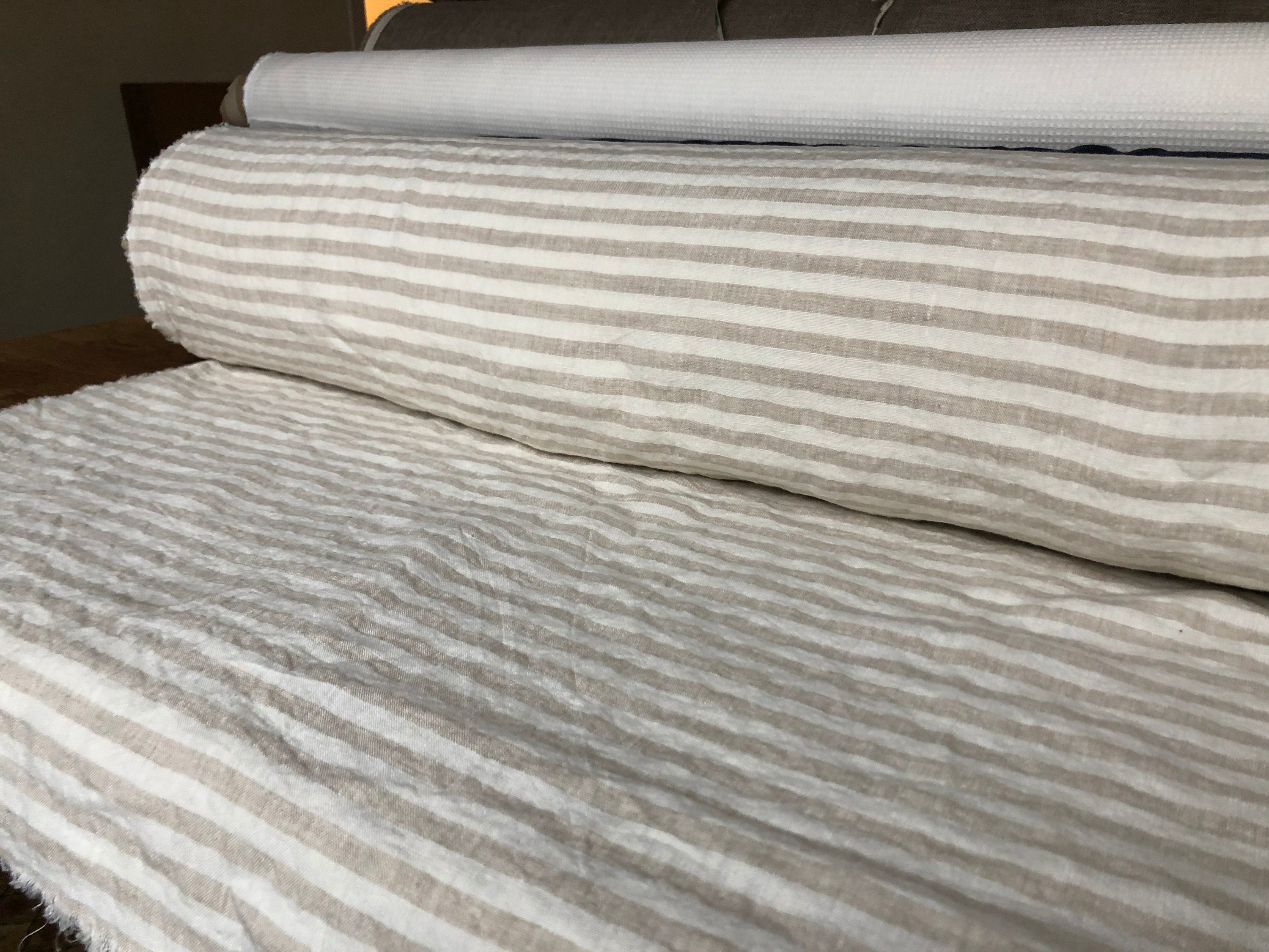 Striped 100 % EXTRA wide LINEN fabric BGO203_Ebeige SOFT 250 | Etsy
