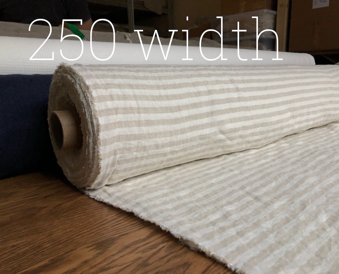 Striped 100 % EXTRA Wide LINEN Fabric Bgo203_ebeige SOFT, 250 Cm Width ...