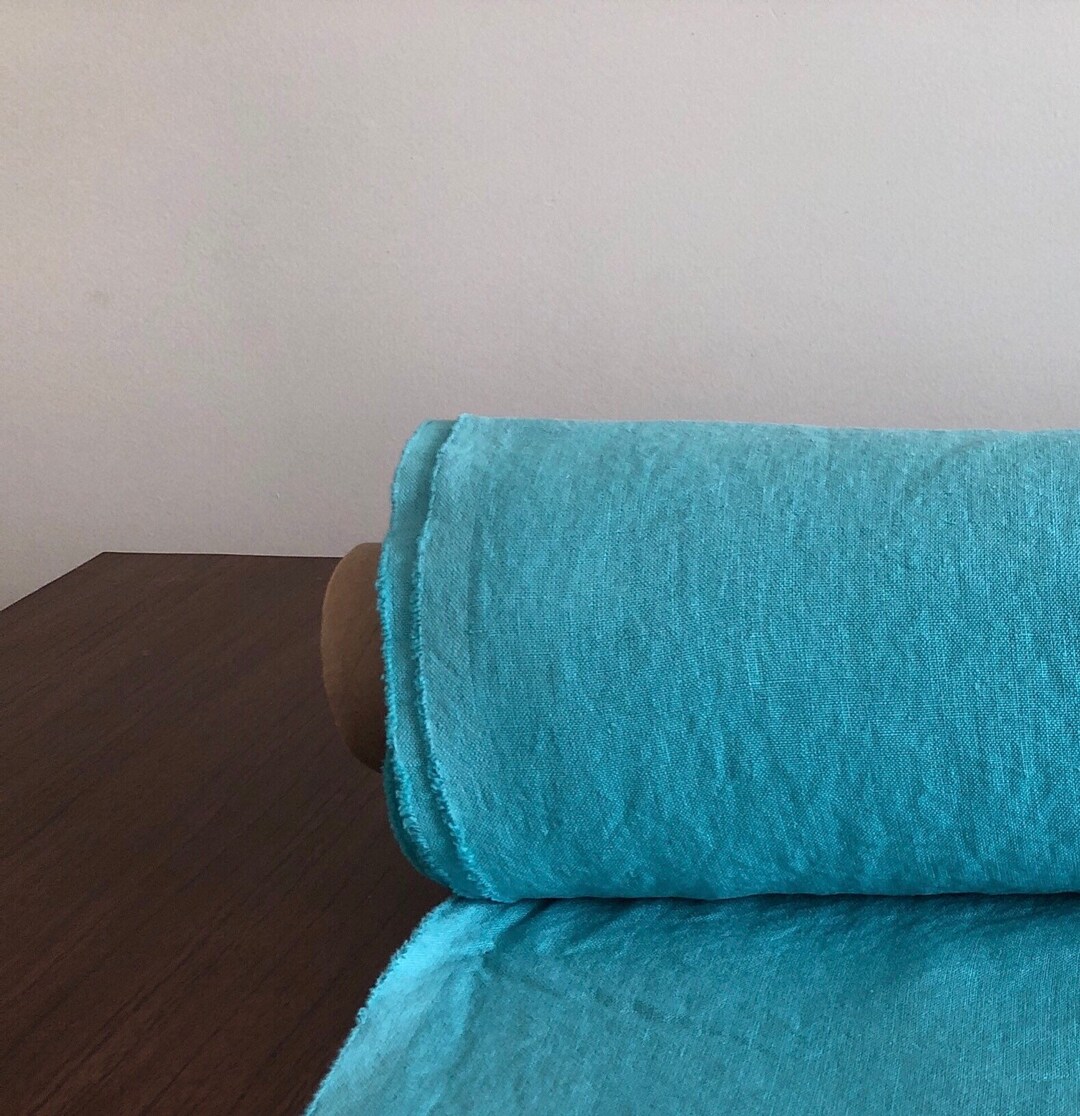 Extra Wide Ocean Blue Linen Fabric: Softened Bedding & Sewing Material ...