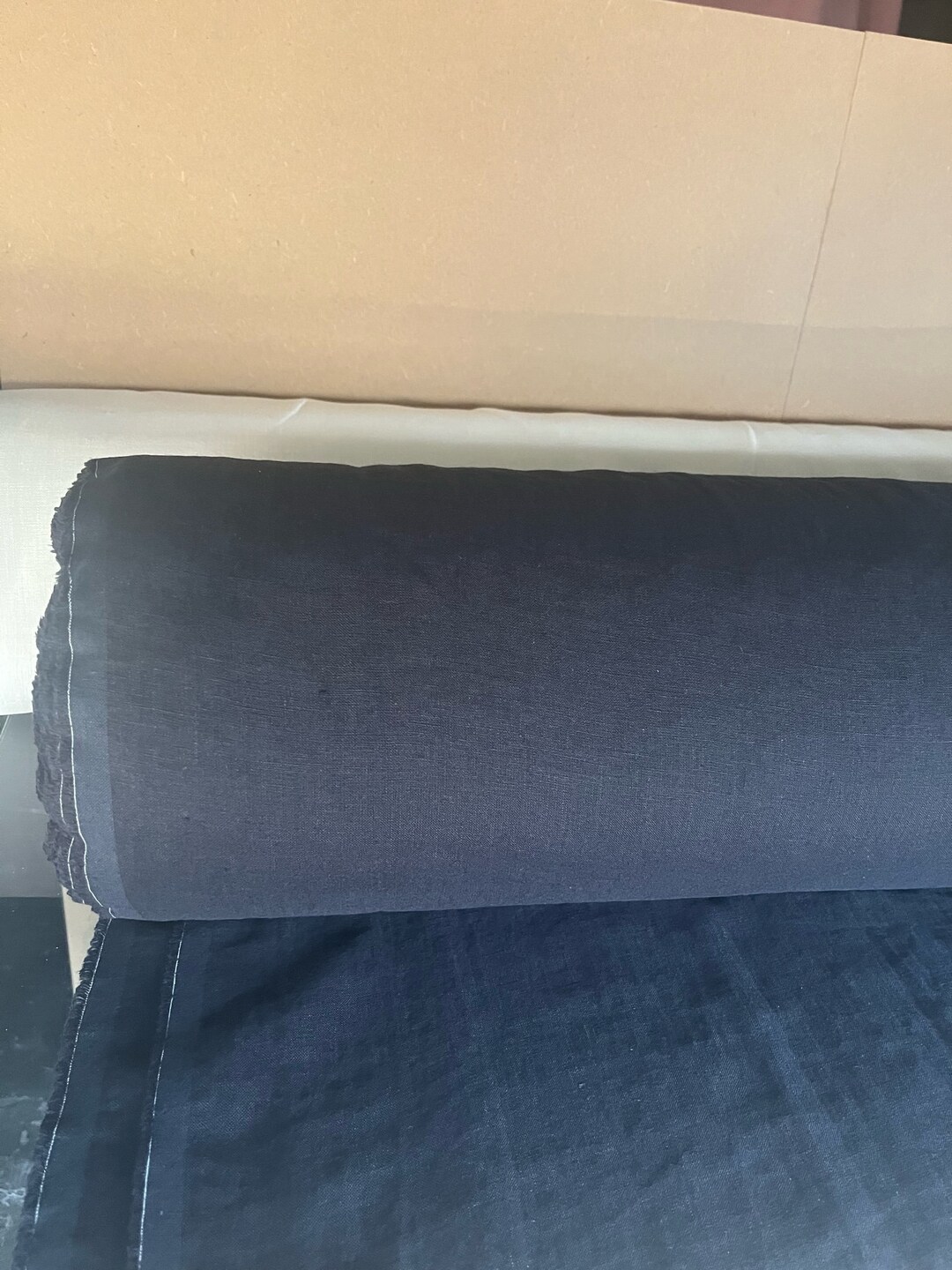 100 % EXTRA Wide Natural LINEN Fabric BGO17 Midnight Blue, 250 Cm Width ...