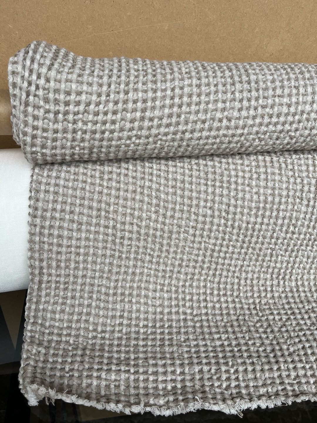 Waffle Linen Cotton Fabric: 88" Extra Wide, Semi Natural - Etsy