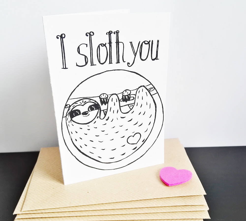 Handprinted Sloth Postcard i Sloth You With Envelope - Etsy UK