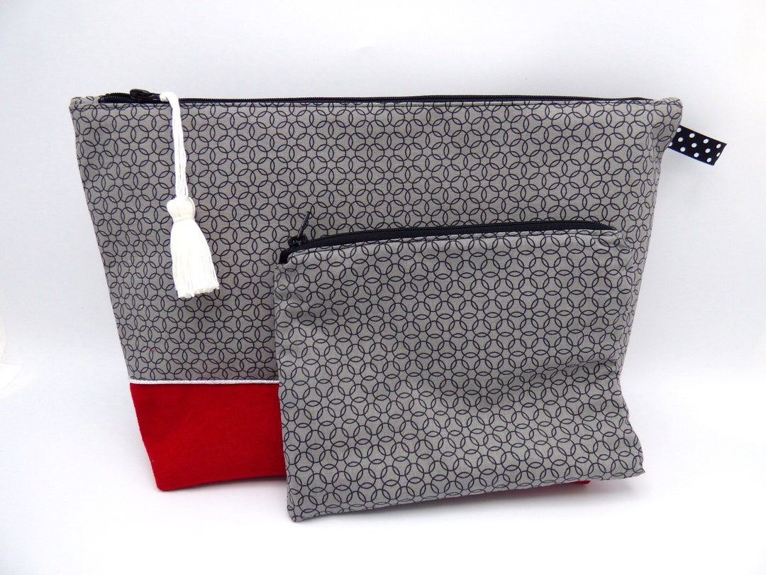 Maxi-toilet and Cotton and Suede Pouch. High-capacity Quilted Kit ...