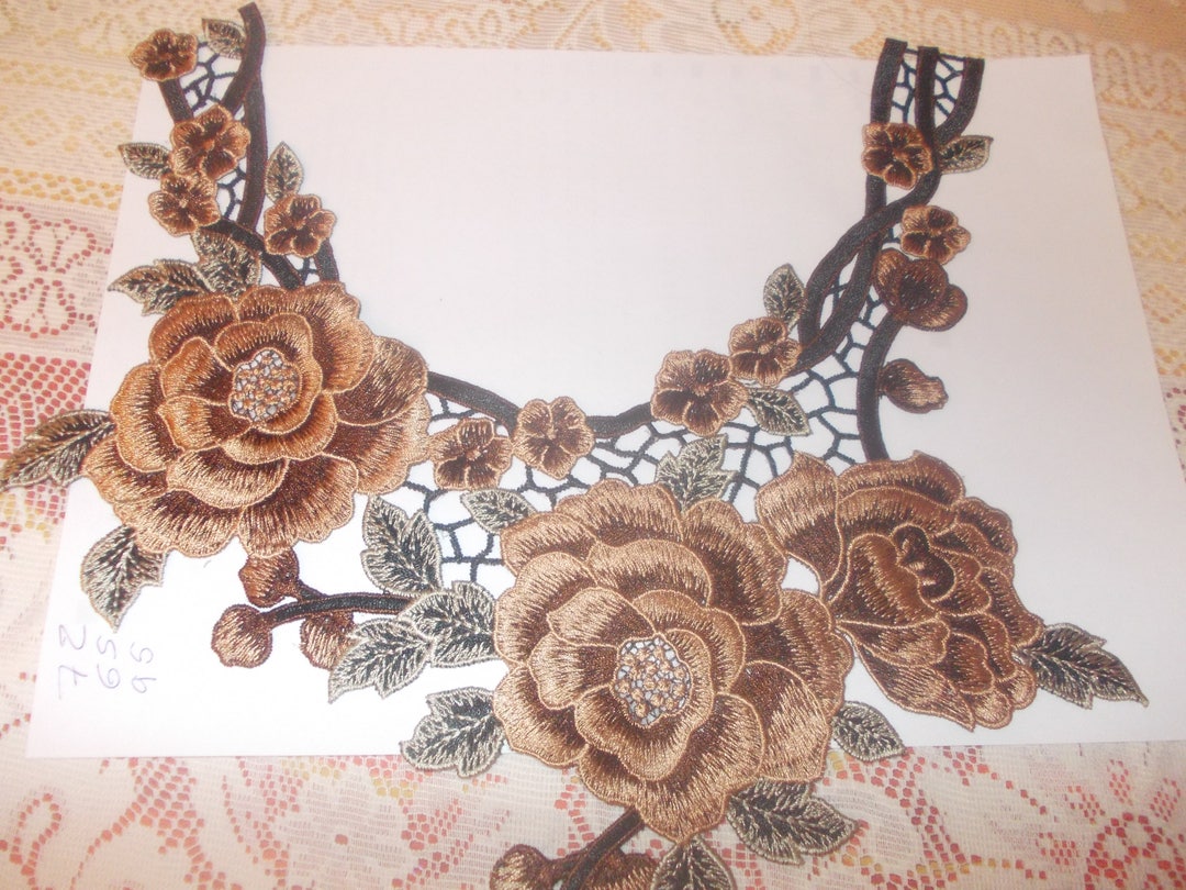 Round Plastron to Sew in Embroidery of Brown-beige Flowers - Etsy