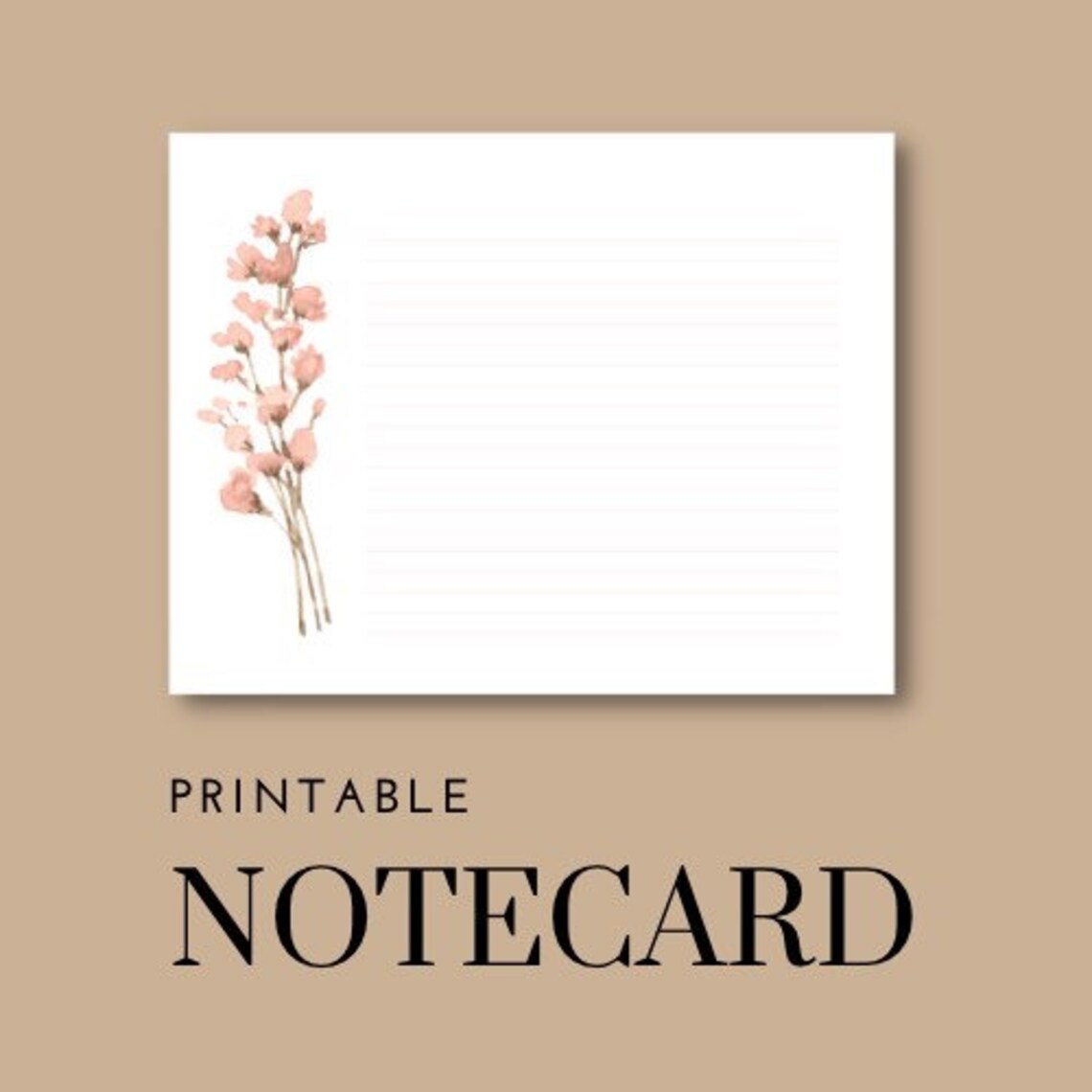 Printable Pink Floral Notecard - Etsy