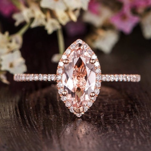 Antique Morganite Engagement Ring Cushion Cut Rose Gold Art | Etsy