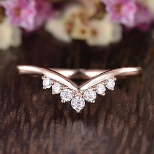 Diamond Double Chevron Wedding Band Women Curved Stacking Band Dainty V ...