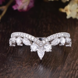 Moissanite Wedding Band Women Double Chevron Wedding Ring Diamond ...