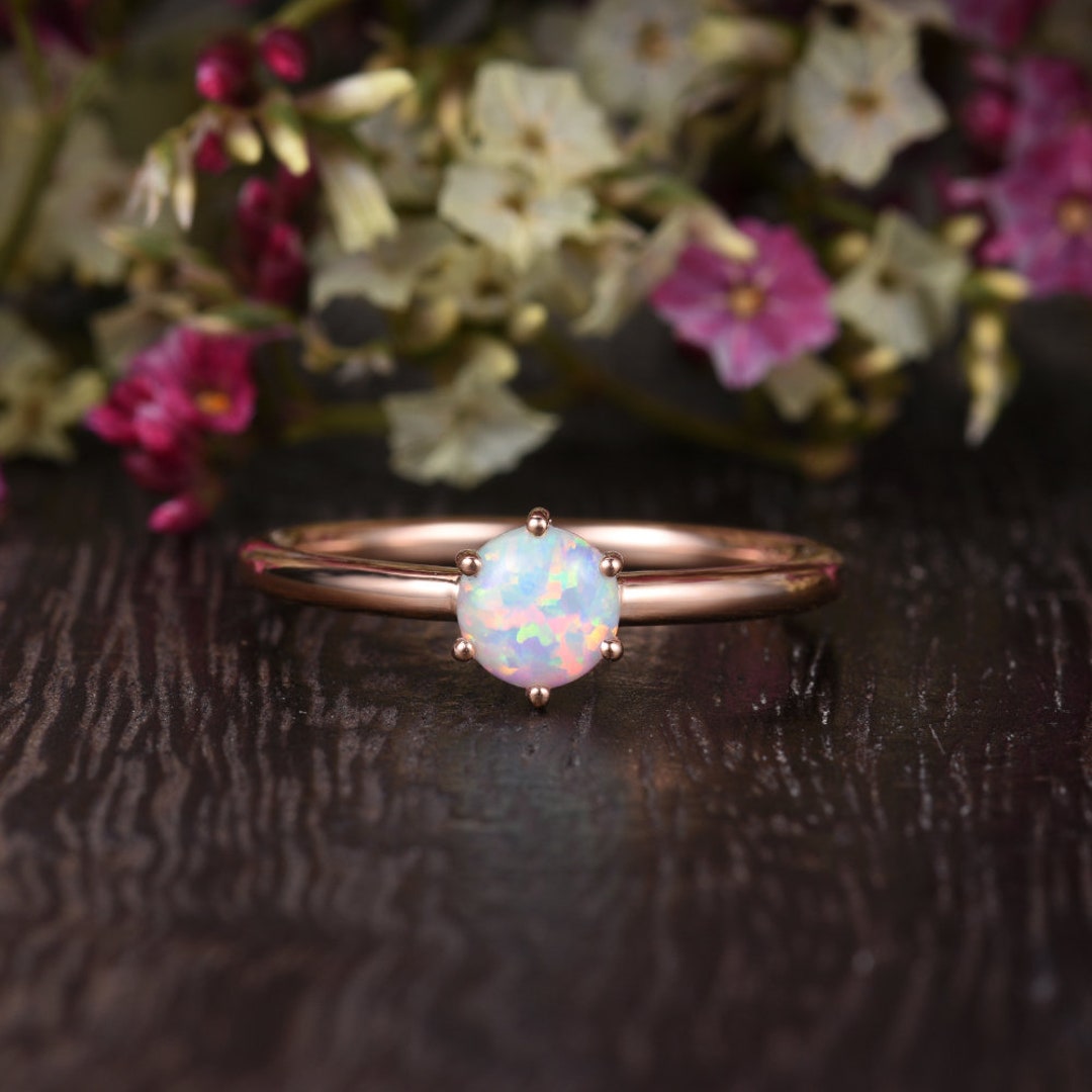 Opal Engagement Ring Lab Opal Ring Solitaire Rose Gold Engagement Ring ...