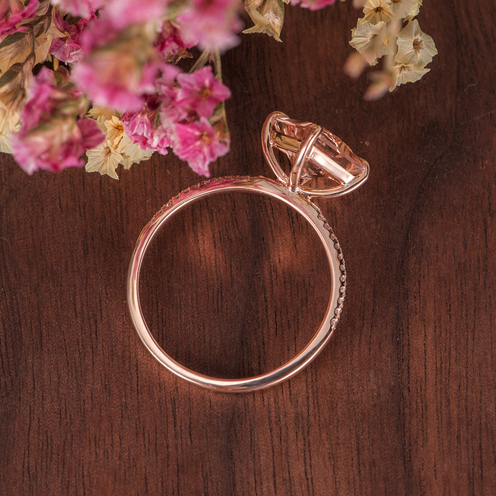 Unique Morganite Engagement Ring Set Rose Gold Bridal Set - Etsy