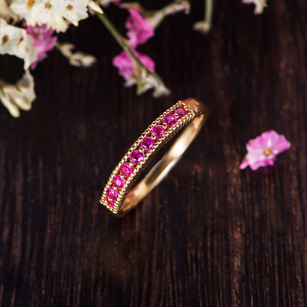 Ruby Band Antique Wedding Band Women Birthstone Ring Eternity - Etsy
