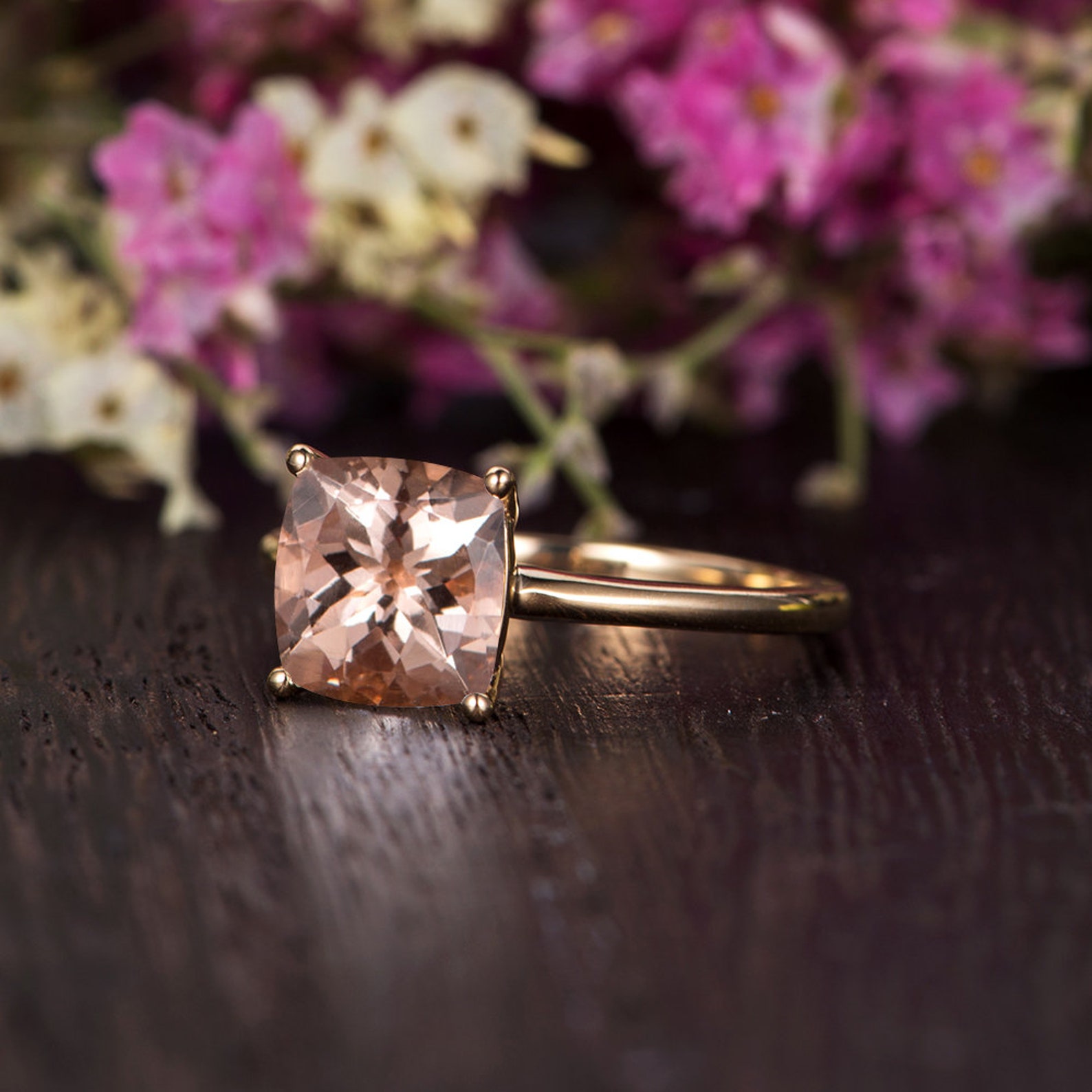 Morganite Engagement Ring Solitaire Ring Cushion Cut Morganite | Etsy