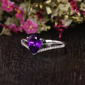 Pear Shaped Amethyst Ring Antique Engagement Ring White Gold Unique ...