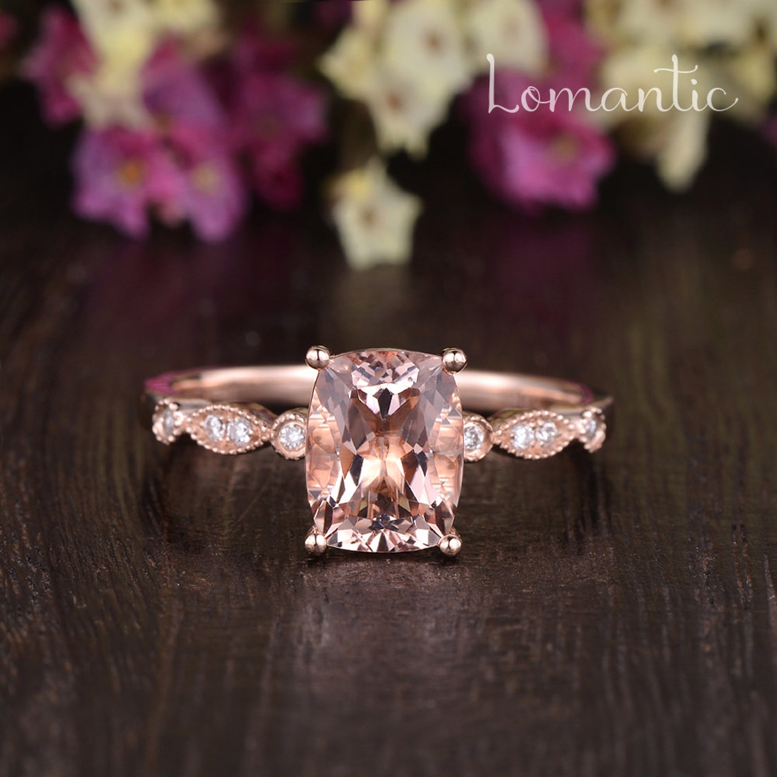 2ct Cushion Cut Morganite Engagement Ring Art Deco Engagement | Etsy