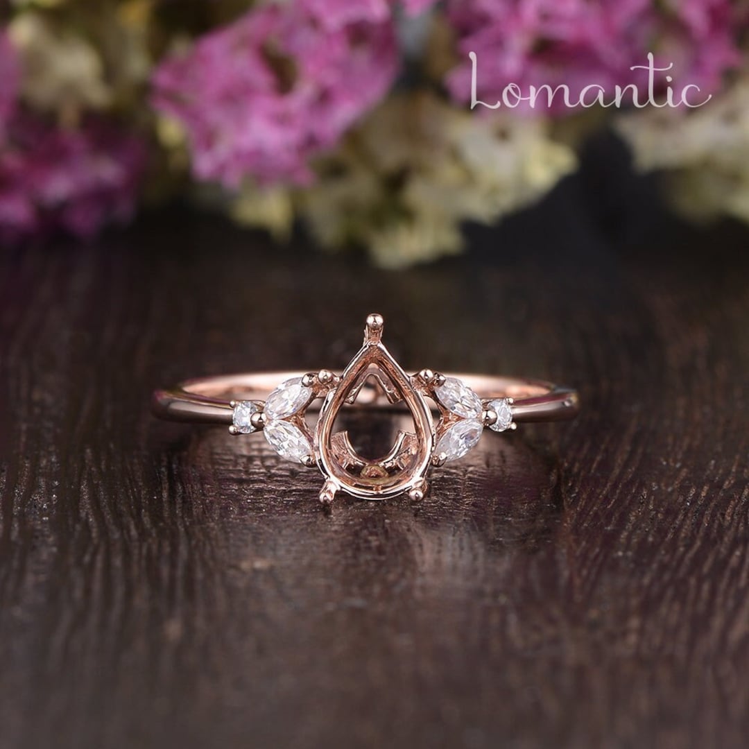 Pear Shaped Ring Setting Custom Engagement Ring Semi Mount Leafy Ring ...