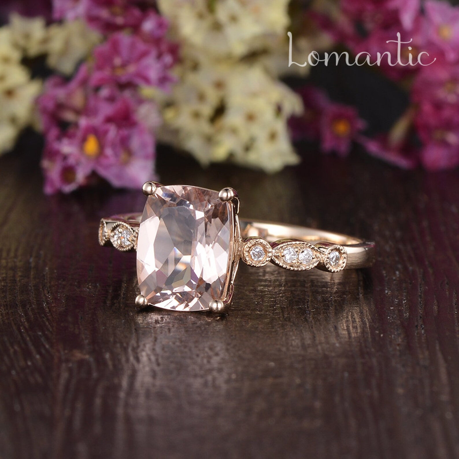 2ct Cushion Cut Morganite Engagement Ring Art Deco Engagement | Etsy