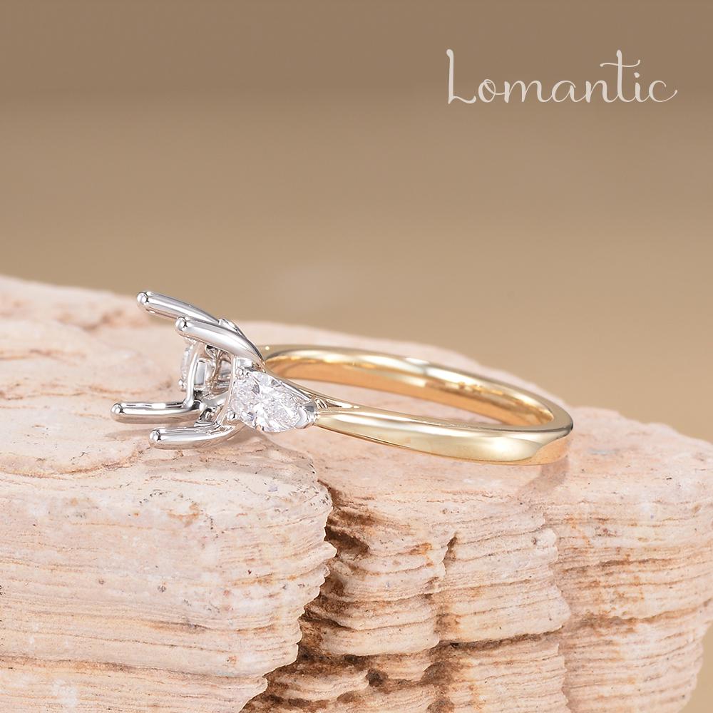 Custom Three Stone Semi Mount Pear Moissanite Engagement Ring Setting ...