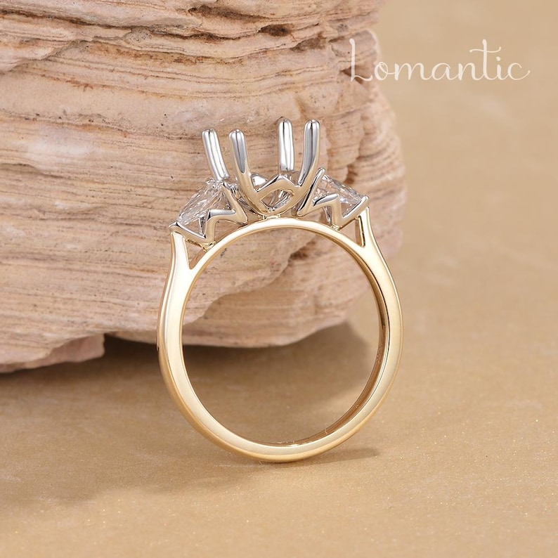 Custom Three Stone Semi Mount Pear Moissanite Engagement Ring Setting ...
