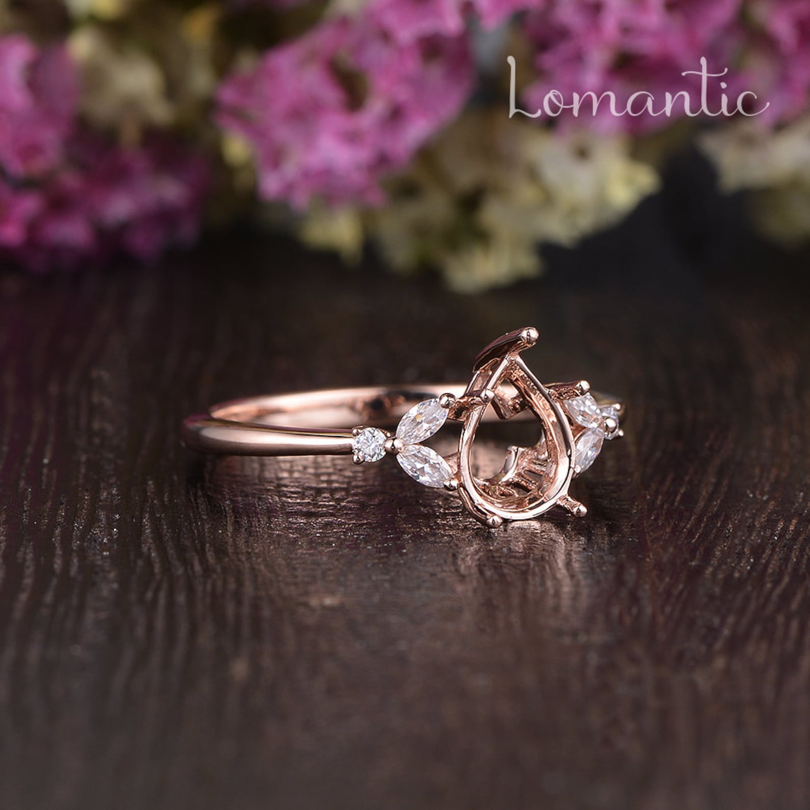 Pear Shaped Ring Setting Custom Engagement Ring Semi Mount Leafy Ring ...