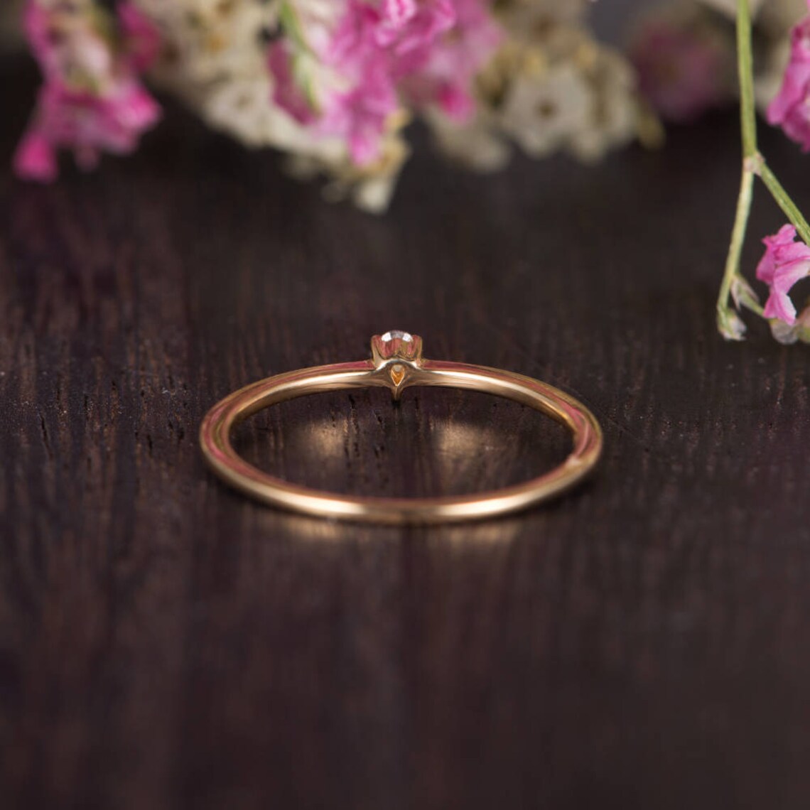 Pear Shaped Diamond Ring Gold Engagement Ring Stacking Mini | Etsy