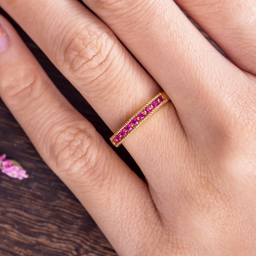 Ruby Band Antique Wedding Band Women Birthstone Ring Eternity - Etsy