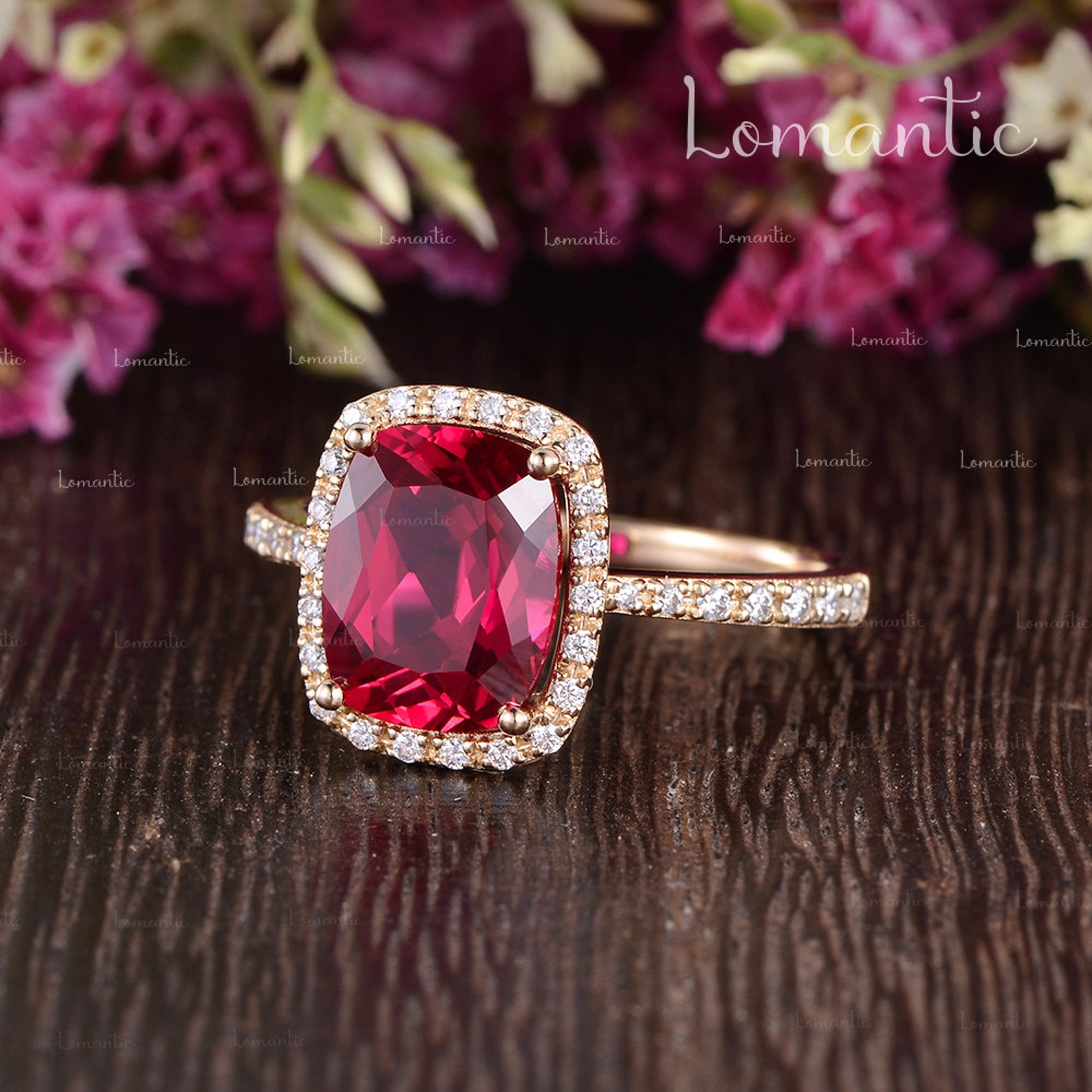 Lab Ruby Engagement Ring Elongated Cushion Ring White Gold | Etsy