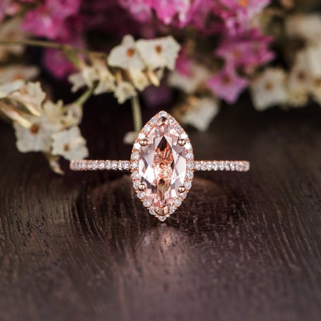Marquise Morganite Engagement Ring Rose Gold Unique Wedding - Etsy