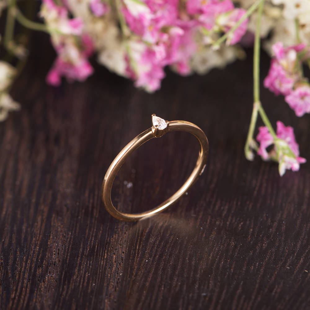 Pear Shaped Diamond Ring Gold Engagement Ring Stacking Mini | Etsy