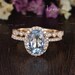 Aquamarine Engagement Ring Rose Gold Ring Set March Birthstone Oval Cut ...