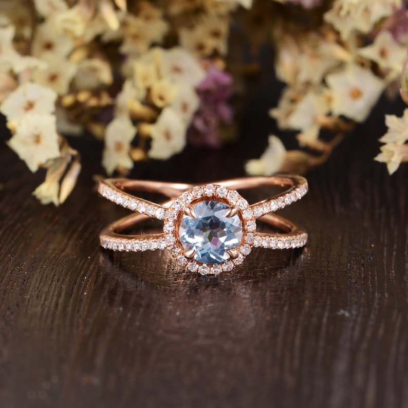 Unique Aquamarine Engagement Ring Universe Ring March Birthstone Women ...