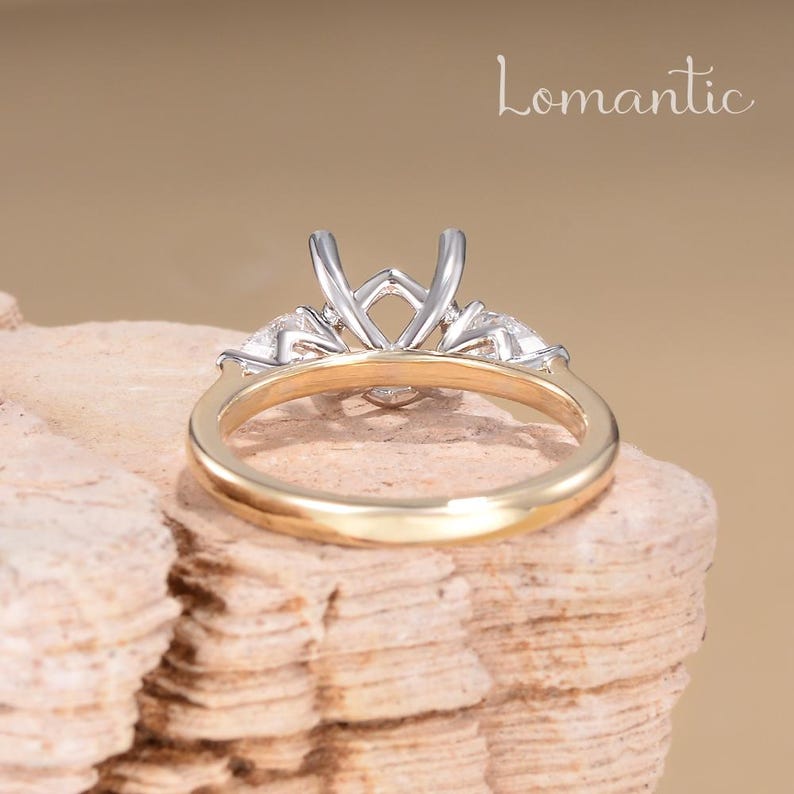 Custom Three Stone Semi Mount Pear Moissanite Engagement Ring Setting ...